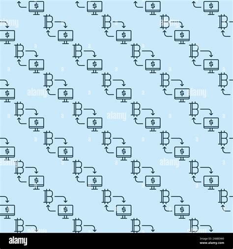 Computer And Bitcoin Connected With Arrows Vector Cryptocurrency Concept Seamless Pattern In