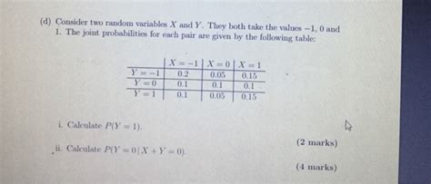 Solved D Consider Two Random Variables X And Y They Both