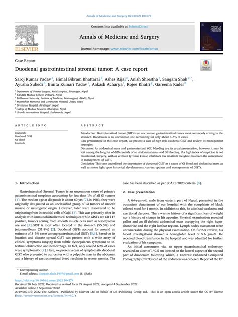 Pdf Duodenal Gastrointestinal Stromal Tumor A Case Report