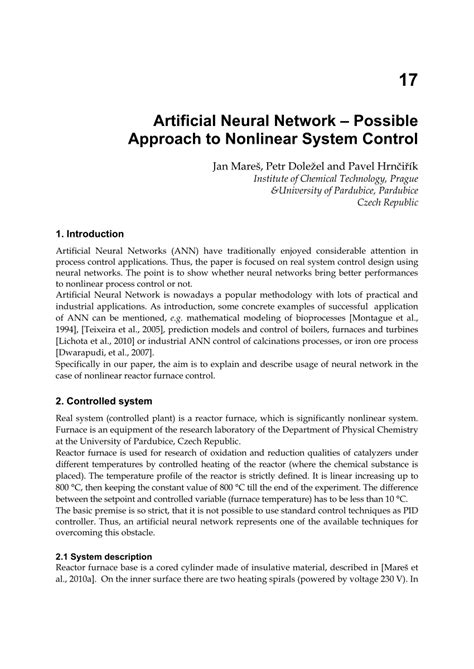 Pdf Artificial Neural Network Possible Approach To Nonlinear System Control