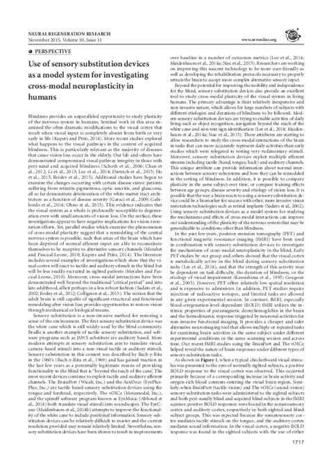 Pdf Use Of Sensory Substitution Devices As A Model System For Investigating Cross Modal