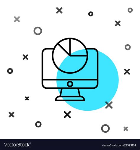 Black Line Computer Monitor With Graph Chart Icon Vector Image