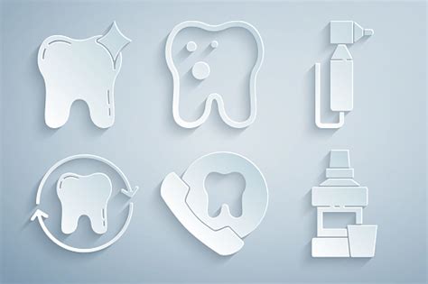 온라인 치과 치료 치아 드릴 미백 구강 세정제 병 충치 및 아이콘 설정 벡터 3차원 형태에 대한 스톡 벡터 아트 및 기타 이미지 3차원 형태 건강 진단 건강관리와