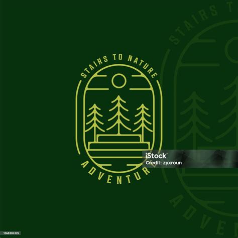 계단 야외 로고 라인 아트 간단한 미니멀 벡터 일러스트 템플릿 아이콘 그래픽 디자인소나무 내부 문 추상적이고 창조적 인 기호와