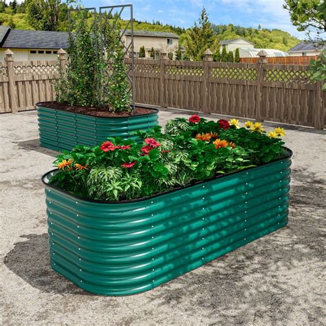 Veikous Green Galvanized Steel Raised Garden Bed 9 In 1 Planter Box