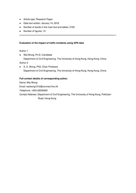 Pdf Evaluation Of The Impact Of Traffic Incidents Using Gps Data