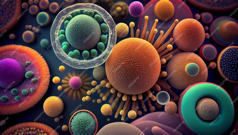 Una Imagen Colorida De Una Célula Con Un Microscopio Y Un Microscopio