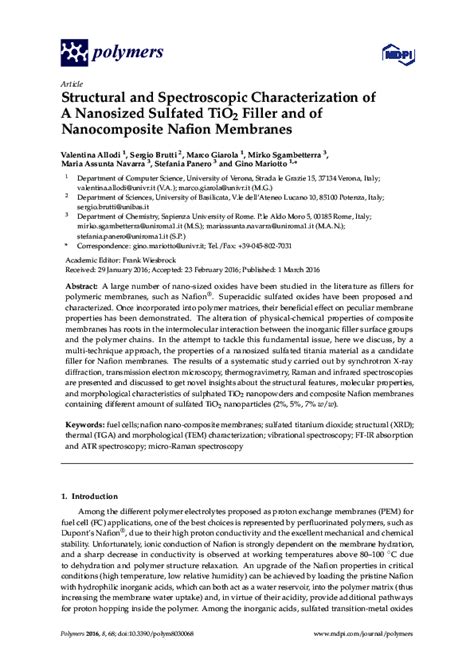Pdf Structural And Spectroscopic Characterization Of A Nanosized Sulfated Tio2 Filler And Of