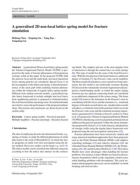 Pdf A Generalized 2d Non Local Lattice Spring Model For Fracture Simulation
