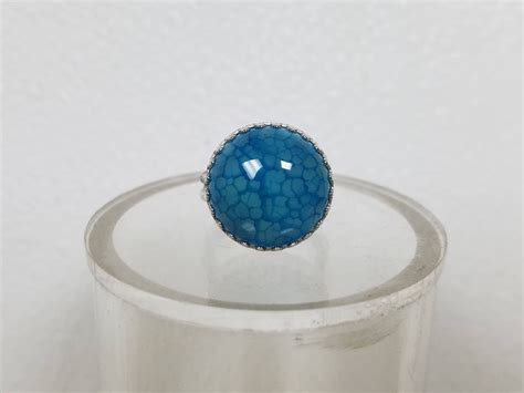 Ladies Blue Dragon Vein Agate 16 Mm Ring With Very Nice Band Design