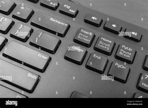 Black Keyboard Keys Closeup Macro Shot Of Delete Keyboard Button Pc