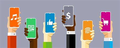 쇼핑 금융 지갑 Qr 코드 음악 및 소셜 미디어 응용 프로그램은 인간의 손에 스마트 폰 화면에 벡터 다채로운 개념 일러스트 Brand Name Mobile Payment에