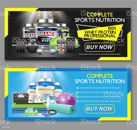Complete Sports Nutrition Vector Banner Set Stock Illustration