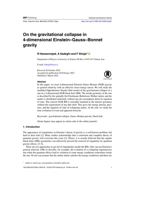 On The Gravitational Collapse In 4 Dimensional Einstein Gauss Bonnet Gravity Request Pdf