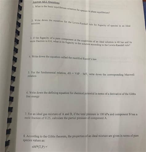 Solved Answer ALL Questions What Is The Basic Equilibrium Chegg Com