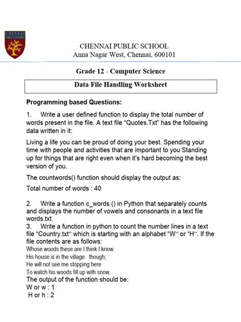 File Handling Worksheet Pdf