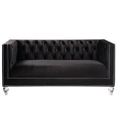 Acme Furniture Heibero 35 In Black Velvet 3 Seat Loveseat Simple