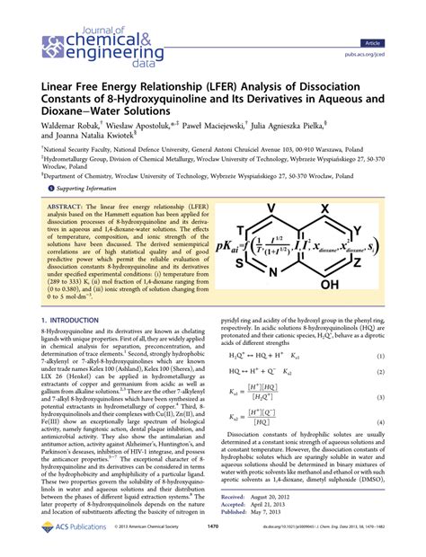 Pdf Linear Free Energy Relationship Lfer Analysis Of Dissociation
