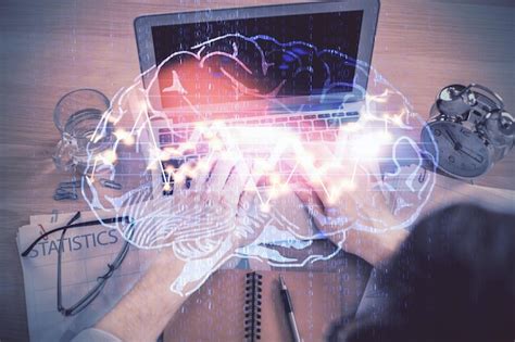 Premium Photo Double Exposure Of Man S Hands Typing Over Computer Keyboard And Brain Hologram
