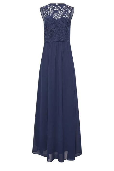 Lts Tall Womens Navy Blue Lace Chiffon Maxi Dress Long Tall Sally