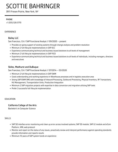 Sap Functional Analyst Resume Samples Velvet Jobs