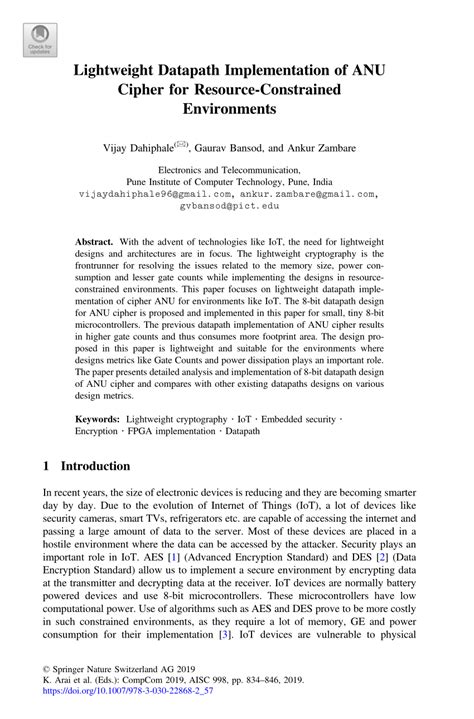 PDF Lightweight Datapath Implementation Of ANU Cipher For Resource Constrained Environments