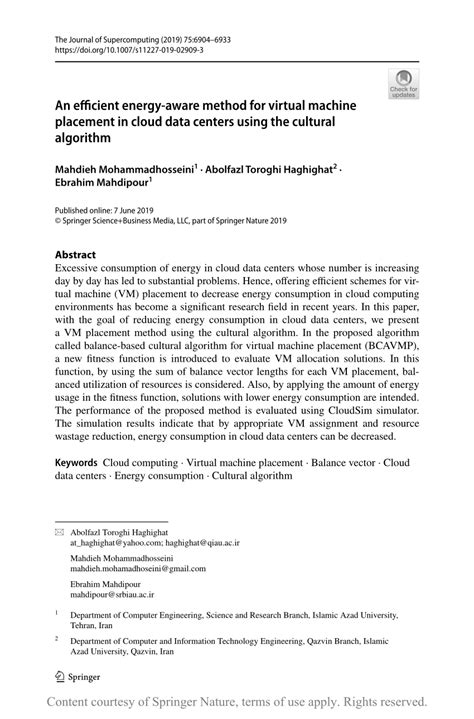 An Efficient Energy Aware Method For Virtual Machine Placement In Cloud