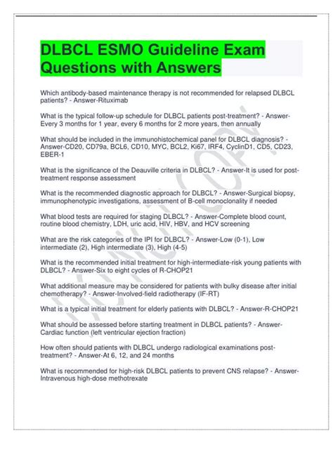 Dlbcl Esmo Guideline Exam Questions With Answers Dlbcl Esmo Stuvia Us