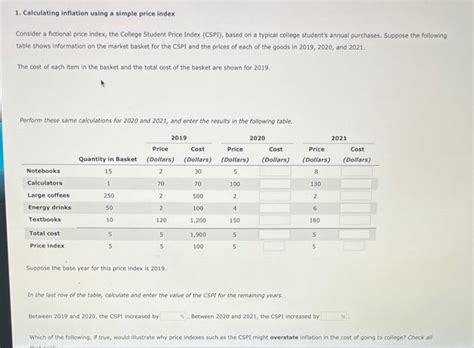 Solved 1 Calculating Inflation Using A Simple Price Index