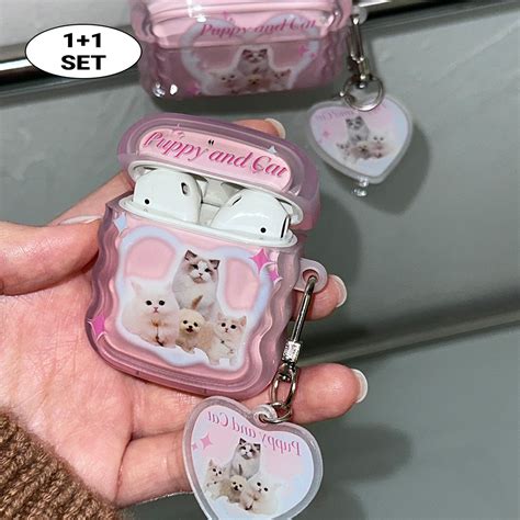 당일출고 퍼피캣 키링 세트 핑크 투명 에어팟케이스 에이블리