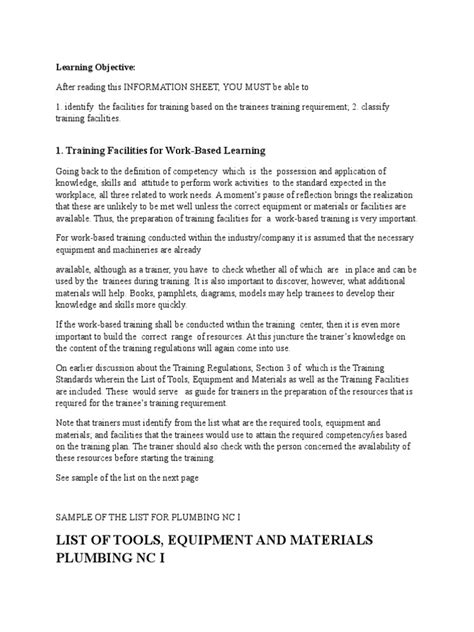 Training Facilities For Work Based Learning Pdf Vocational