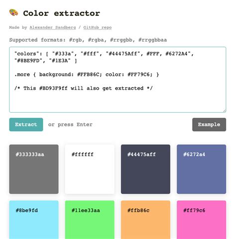 Github Alexandersandbergcolor Extractor Simple Tool To Extract Unique Color Values From A