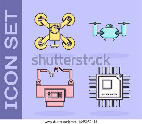 Set Processor Microcircuits Cpu Drone Flying Stock Vector Royalty Free