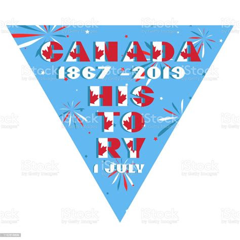 해피 캐나다 데이 카드 축 하 디자인 전단지 배너 국기 레드와 화이트 컬러 현대 타이포 그래피와 패턴 반사 불꽃 파란색 배경에 1867년에 대한 스톡 벡터 아트 및 기타