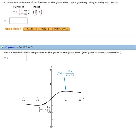 Solved Evaluate The Derivative Of The Function At The Given