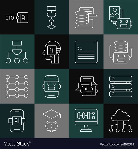 Set Line Network Cloud Connection Server Data Vector Image