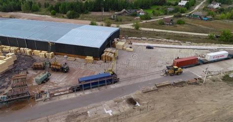 Crane Unloads Logs On The Sorting Line Automated Log Sorting At A