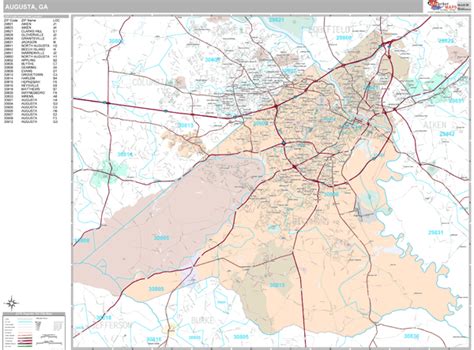 Augusta Georgia Zip Code Wall Map Premium Style By Marketmaps