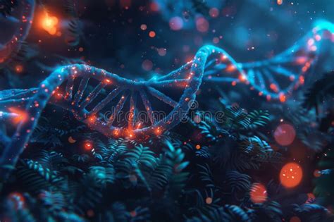 Dna Double Helix With Red And Blue Particles Dark Cosmic Background Digital Illustration