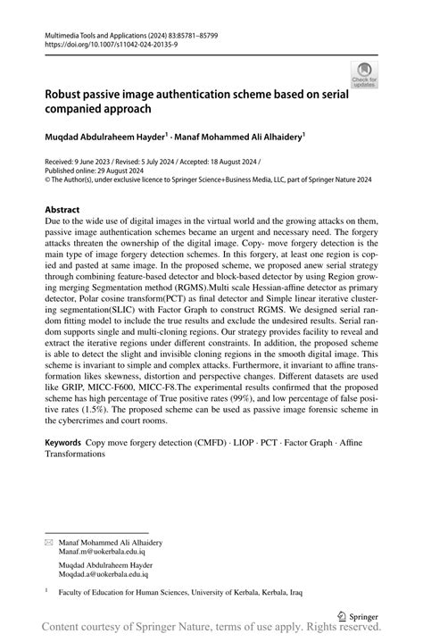 Robust Passive Image Authentication Scheme Based On Serial Companied Approach Request Pdf