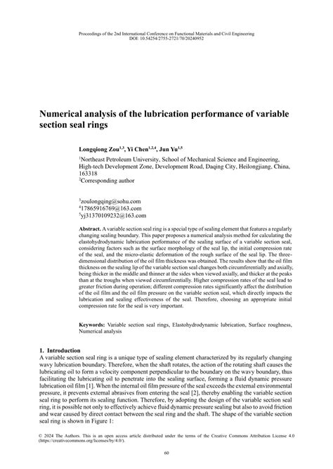 Pdf Numerical Analysis Of Lubrication Performance Of Variable Cross Section Sealing Rings