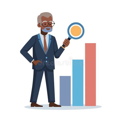 African American Businessman Analyzing Bar Chart With Magnifying Glass Illustration Stock Vector
