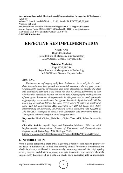 Pdf Effective Aes Implementation