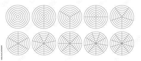 Polar Grid Concentric Circles And Steps Blank Vector Polar Graph Paper Radar Circular Graph