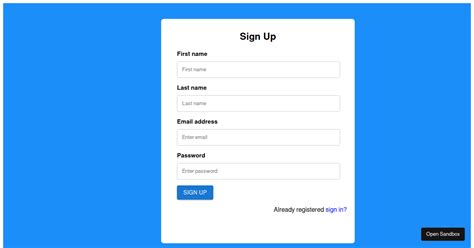 Sign Up Codesandbox
