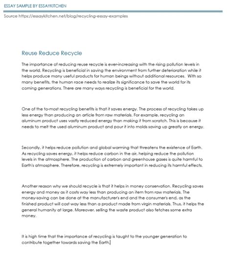 Free Essay Samples About Recycling Short And Long