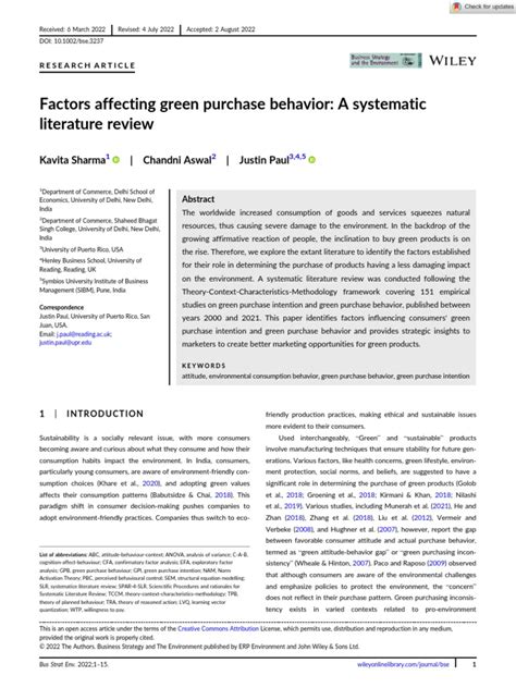 Factors Affecting Green Purchase Behavior A Systematic Literature Review Download Free Pdf