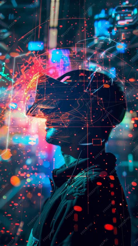 Man Standing In Front Of Computer Screen Premium Ai Generated Image