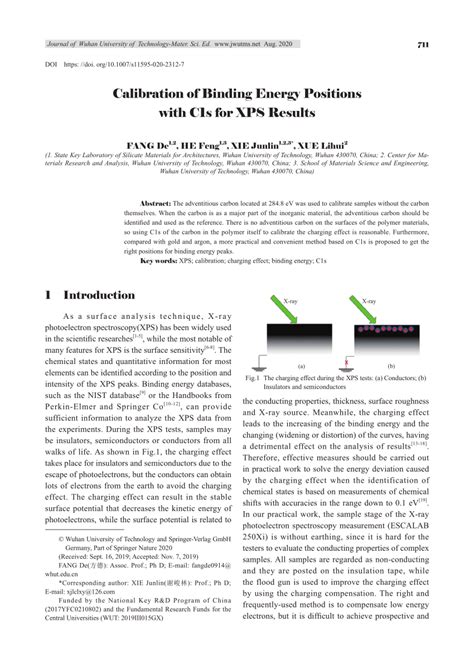 Pdf Calibration Of Binding Energy Positions With C1s For Xps Results