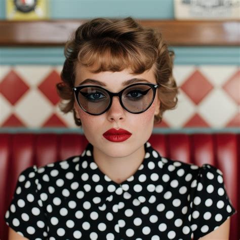 Retro Woman With Curly Hair And Glasses Premium Ai Generated Image